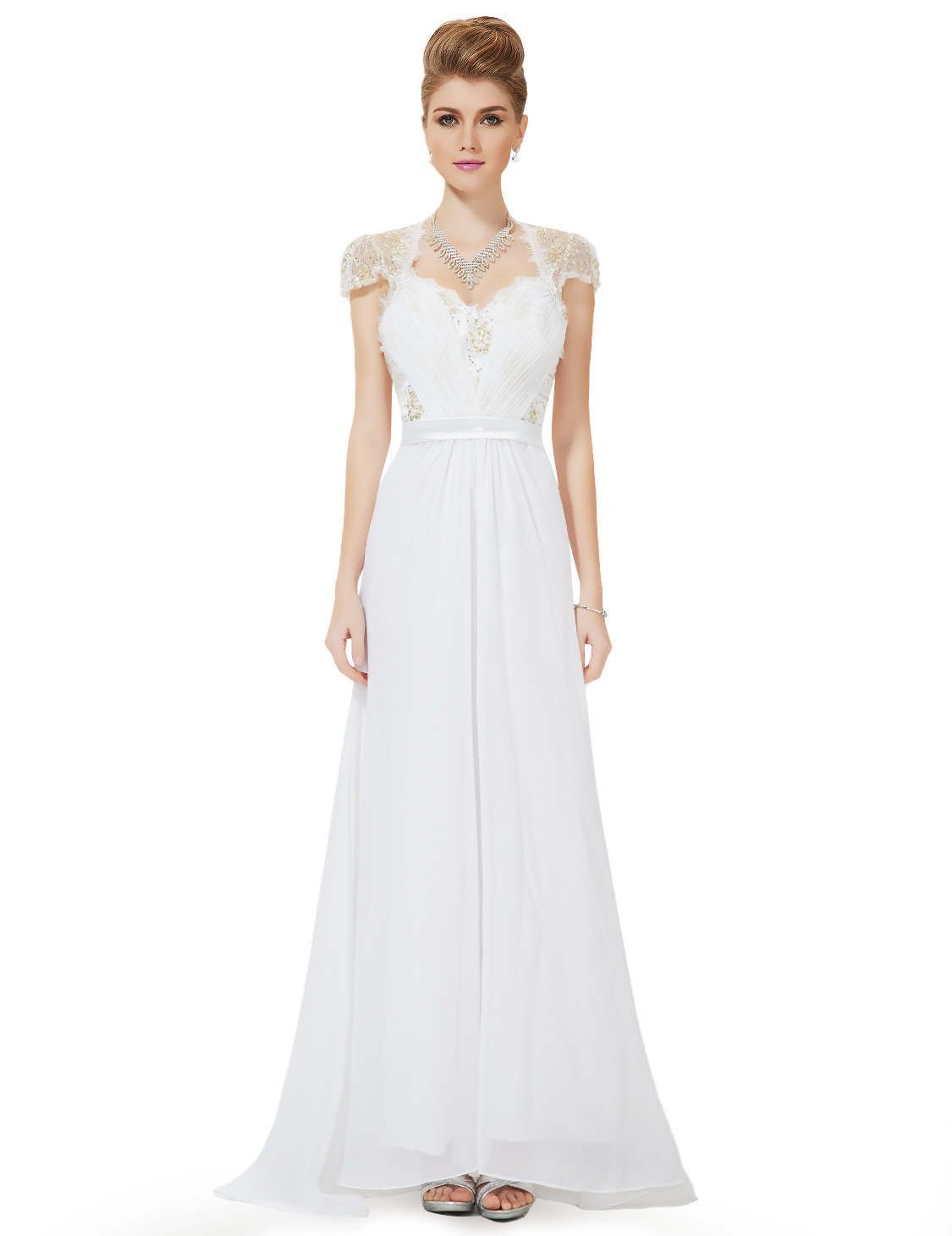 Ever Pretty Sexy V Neck Lace Cap Sleeve Long Formal Evening Wedding